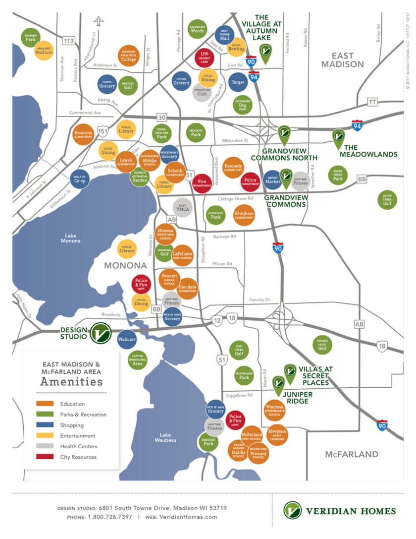Amenities Map: East Madison & McFarland Area | Veridian Homes
